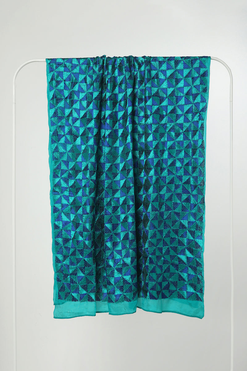 Turquoise Blue Crepe Phulkari Bagh Dupatta – Via East