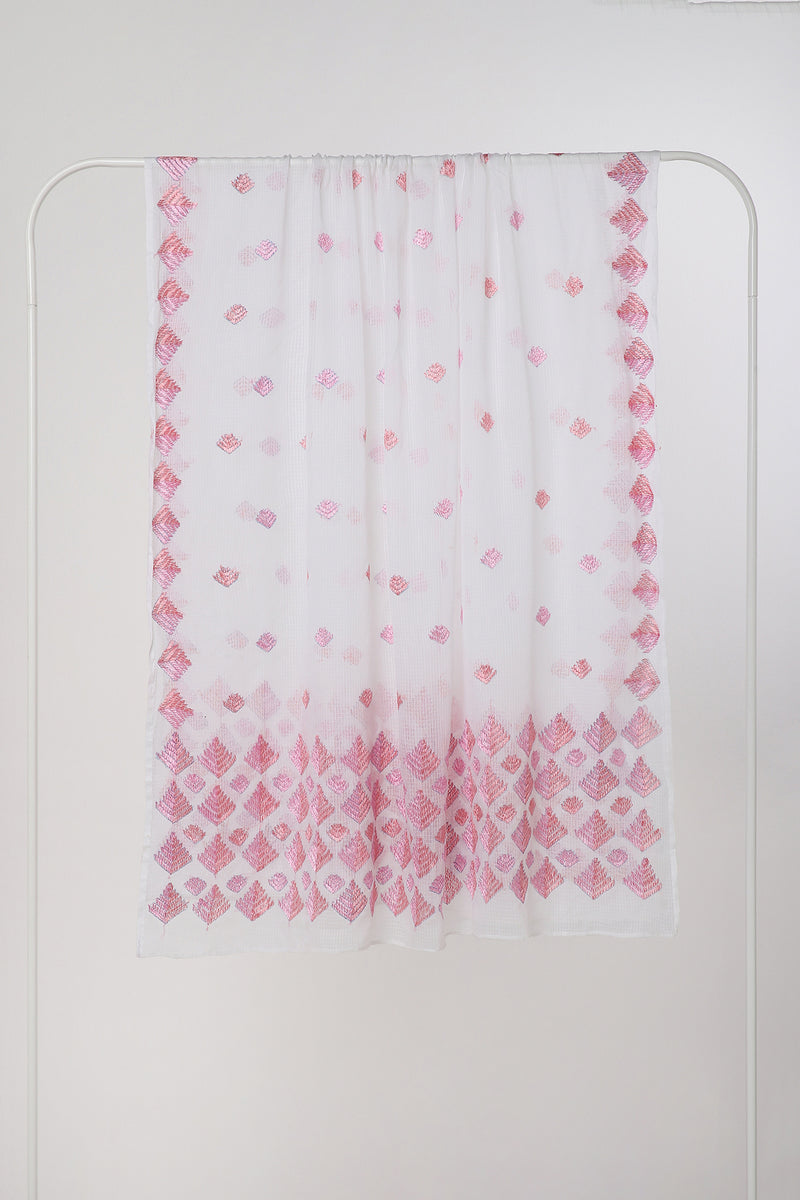 Pastel Pink Kota Cotton Urmi Phulkari Dupatta – Via East