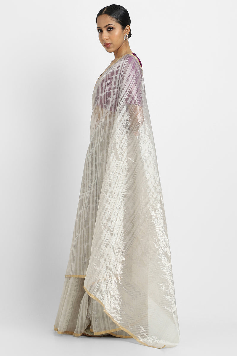 Silver Tissue Saree with Stripes – Via East