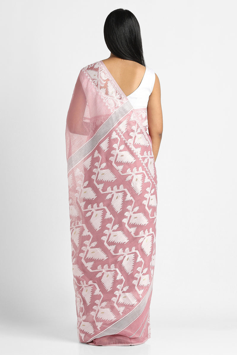 Salmon Pink Cotton Jamdani Saree – Via East