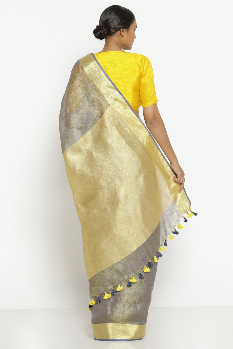 Grey Linen Tissue Saree – Via East