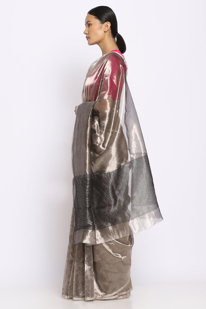 Metallic Silver Silk Tissue Saree – Via East