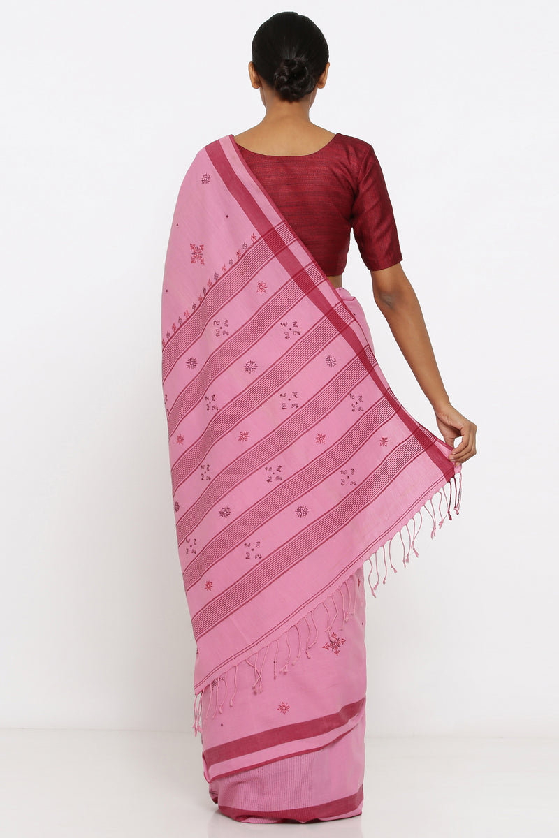 Pink Cotton Sujini Saree – Via East